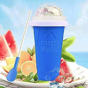 Slushy Maker Cup, Quick Frozen Magic Smoothie Cup for Ice Cream Make your Day Cool, Portable Squeeze Ice Cup, Slushies Maker Cup with Spoon and Straw