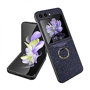 YJZSKRXFAK Case for Samsung Galaxy Z Flip5 5G 2023, Ultra Thin Slim Fit Glitter Sparkle Cover with Built-in Screen Protector Protective Case for Galaxy Z Flip 5-Black