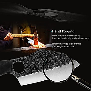 FINDKING Dark Moon Series Meat Cleaver with Leather Sheath, Multipurpose Small Slicing Knife, 5Cr15 Stainless Blade, 304 Steel Handle, for Home, Kitchen, Outdoor, Camping, BBQ, 6 Inch, Black