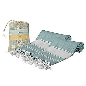 LANE LINEN 100% Cotton Beach Towel with Bag 2 Pack Towels Oversized 39"x71" Pool Highly Absorbent Extra Large Quick Dry Travel Towel - Aqua