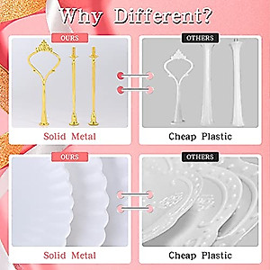 Ctfflhhy 6pcs Cupcake Stand Set with 2 3 Tier Cake Stand + 4 Square Plastic Serving Trays for Wedding Birthday Party