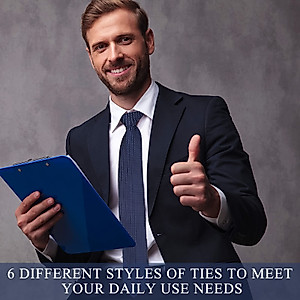 Janmercy 6 Pcs Clip on Tie for Men Clip on Easy Necktie Striped Solid Plaid Dots Mixed Lot Tie for Office School, 20 Inch (Bright Style)