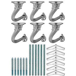 Qc Ceiling Hooks for Hanging Plants, 6 Sets Nickel Heavy Duty Swag Hooks with Hardware Including Screws and Toggle Wings