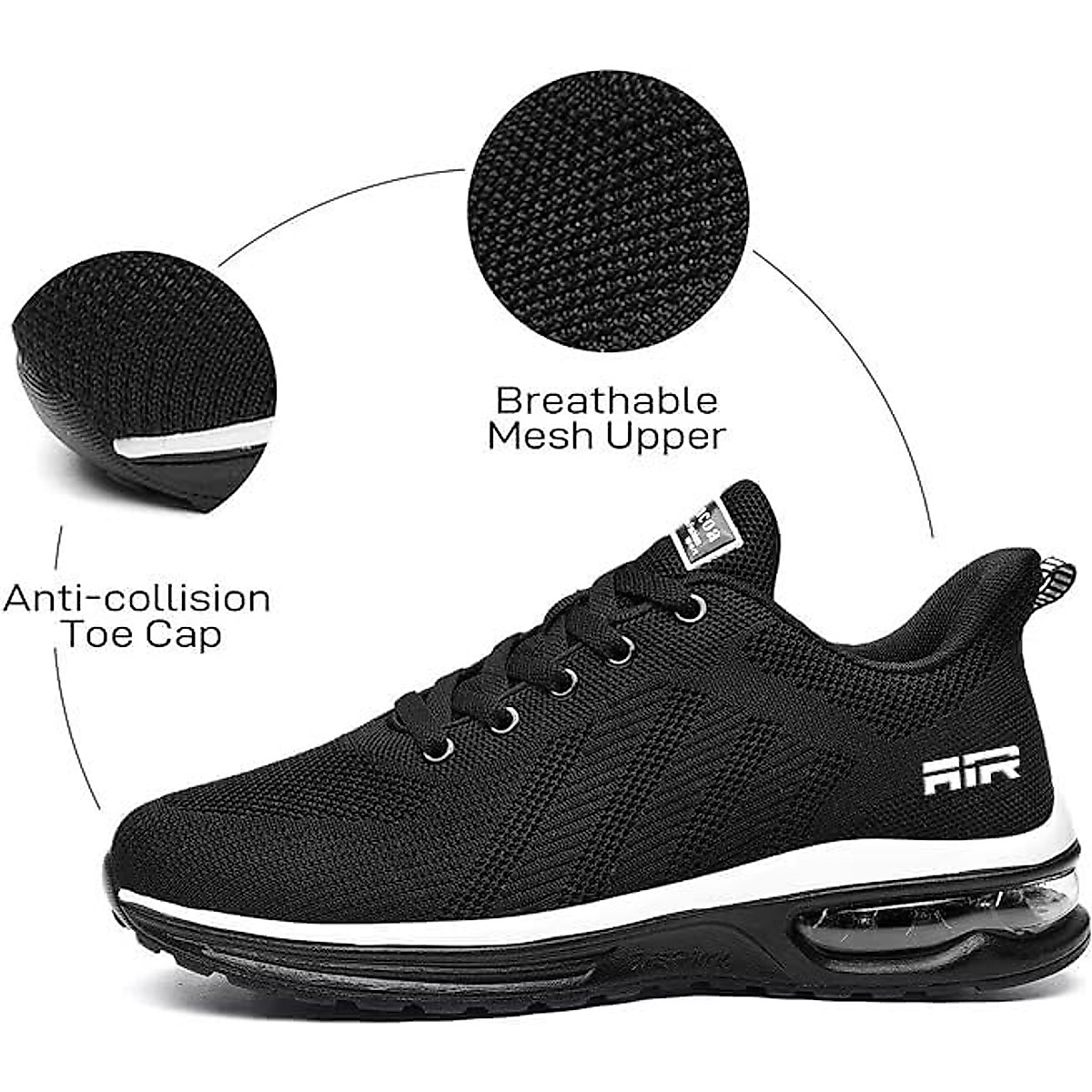 Wide Width Womens Sneakers Air Cushion Running Shoes Walking Tennis Shoes for Women Black