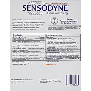 Sensodyne Extra Whitening Fluoride Toothpaste for Sensitive Teeth, 4 ct, 26 Oz