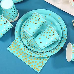 joy akkess 175PCS Teal Birthday Decorations Teal Party Decorations Birthday Plates and Napkins Party Supplies Serve 25 Teal Paper Plates for Brithday Party Wedding Baby Shower Graduation