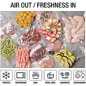 Vacuum Sealer Bags 6" x 8" 100 Pcs Vacuum Seal Bags for Food Heavy Duty Puncture Prevention, Boilsafe to 280°F Freezable, BPA Free, Reuseable, Commercial Grade Fit Sous Vide Vacuum Sealer PreCut Bags