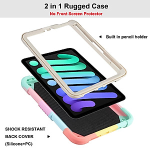 VOFUOE for iPad Mini 7 Case for iPad Mini 6 Case with Kickstand Butterfly Wings Pencil Holder, Heavy Duty Hard Rugged Cover for Kids Girls for iPad Mini 7th/ 6th Gen 2024 2021 8.3 Inch -Rainbow Pink