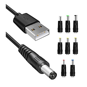 5V DC Power Cable, USB to DC 5.5x2.1mm Plug Charging Cord with 8 Connectors Adapters fit for Speaker, Router, LED Light, Moon Lamp and More 5Volt 3Amp Electronics