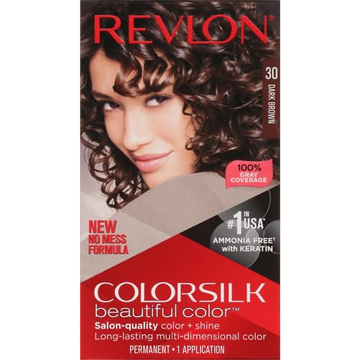 Revlon Colorsilk Beautiful Color Permanent Hair Color, Long-Lasting High-Definition Color, Shine & Silky Softness with 100% Gray Coverage, Ammonia Free, 030 Dark Brown, 1 Pack