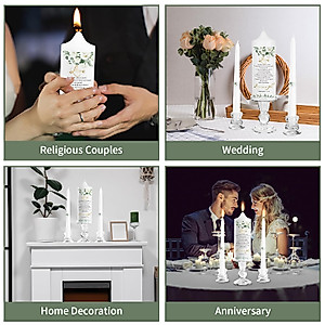 Extrogif 3 Unity Wedding Candles Set with Candle Holder for Ceremony Set, Glass Candlesticks and Pillar Taper Candles - Catholic Bible Religious Weddings Accessories