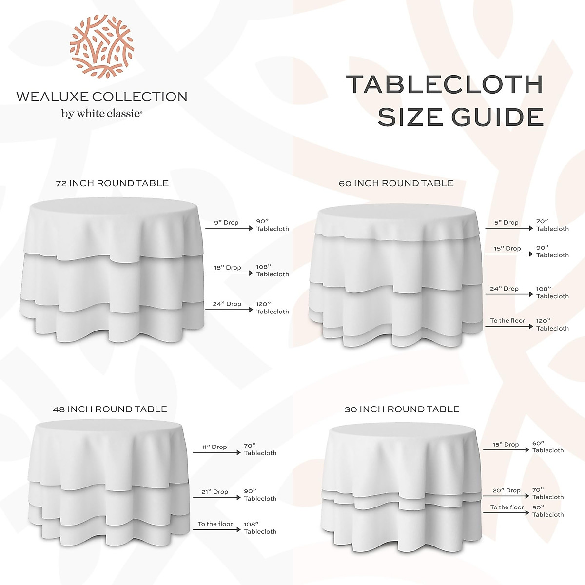 [2 Pack] 120" Round Premium Tablecloths for Wedding | Banquet | Restaurant | 200 GSM Washable Fabric Table Cloth | White