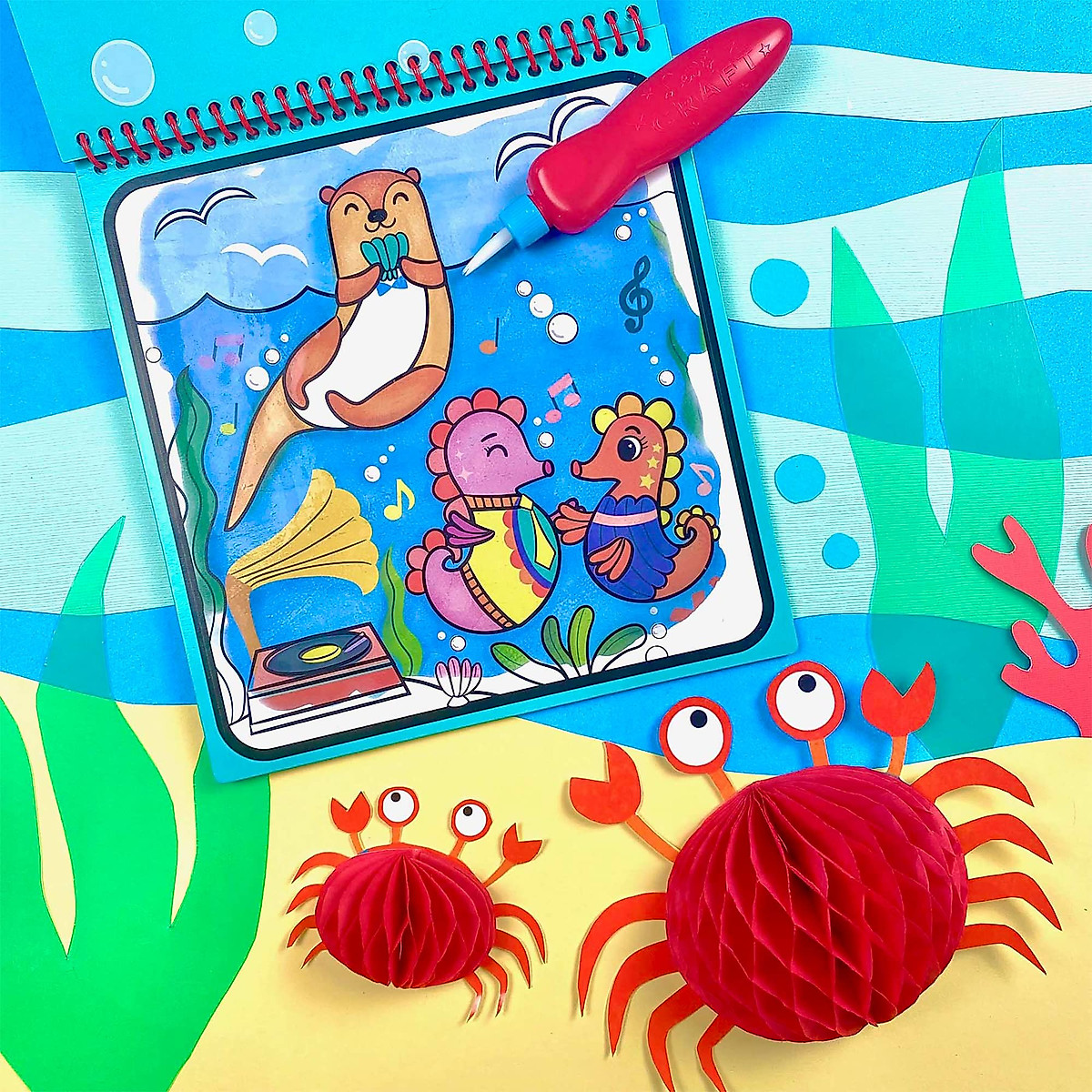 Bright Stripes Let's Craft Magic Reveal Pad No Mess Water Coloring Book Kids Arts and Crafts Fun Painting Learning Activities Book 3 Pack with Refillable Brush, Children’s Travel Toys, Whimsical Art