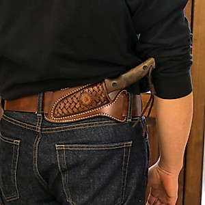 Tourbon Leather Fixed Blade Knife Sheath for Belt Knives Holder Cross Draw Right Side Carry Open Top EDC Tools Holster, Brown