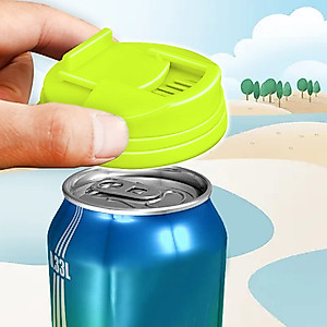 Hetenoyo 4 Pack Soda Can Covers Beer Beverage Can Covers Reusable Leakproof Drink Can Lids Protector for Beer, Juice & Soft Drink Beverage (Blue & Yellow), GZ-4P