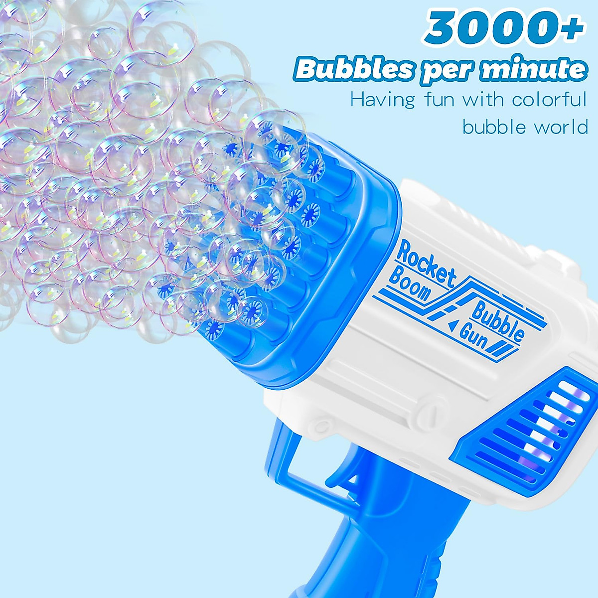 Blue Bubble Gun Machine for Kids, Outdoor Indoor Summer Automatic Toys Birthday Gifts for 1 2 3 4 5 6 7 8 + Years Old Toddlers Girls Boys Wedding Party Include Bubble Solution