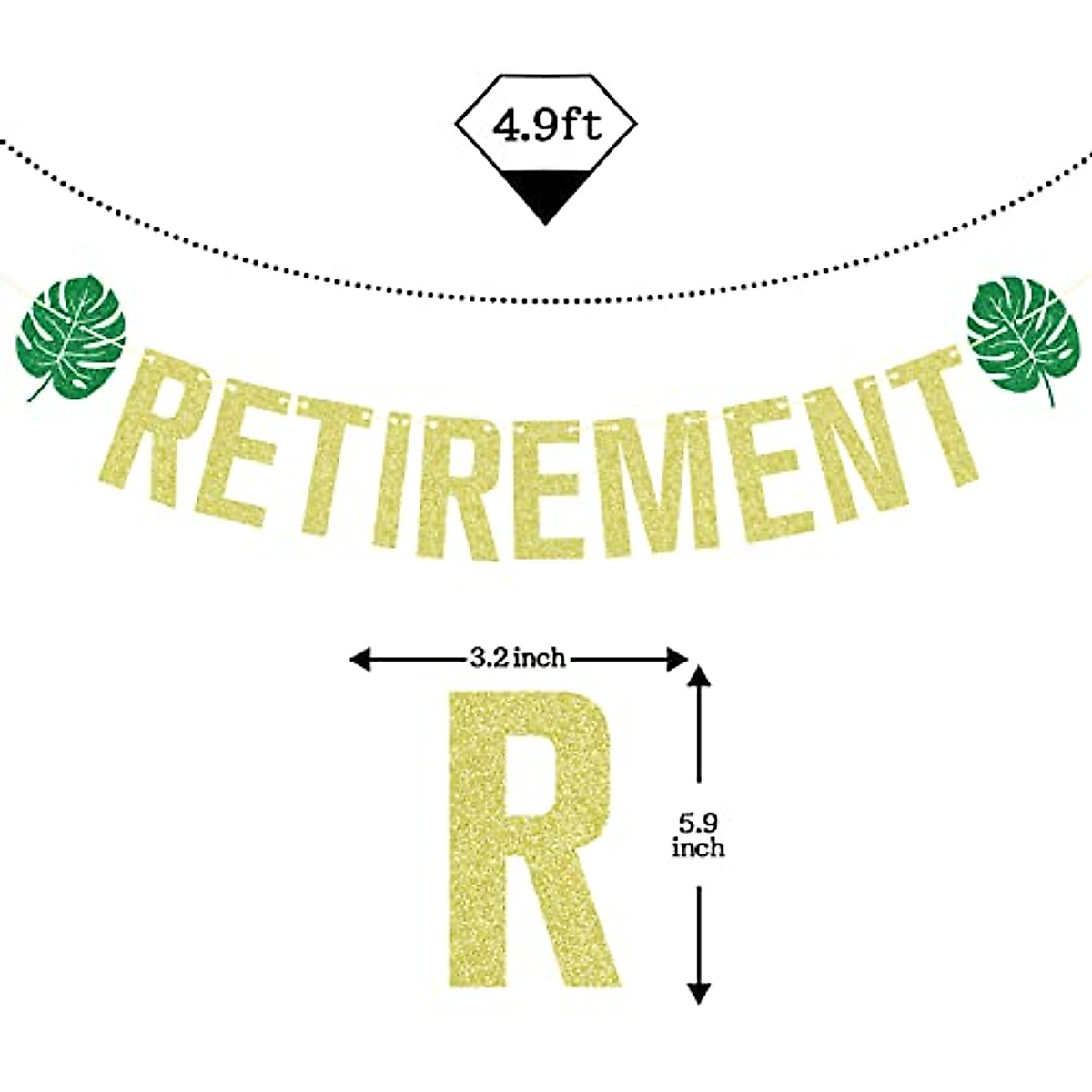 Happy Retirement Banner Gold Glitter - Retirement Party Decorations Palm leaves Decor, Farewell Party Cake Decor, Tropical Retirement Decor, Happy Retirement Party Decorations