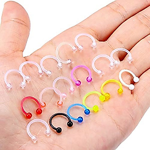 Yaalozei 16G Clear Plastic Lip Ring Hoop Nose Septum Eyebrow Ring Flexible Silicone Cartilage Tragus Helix Rook Daith Guages Earring Smiley Piercing Jewelry Retainer Surgery Sport Work Women Men 10mm