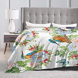 Throw Blanket 40x50 Inch,Watercolor Kingfisher Birds Flannel Soft Cozy Fluffy Throw Blankets and Warm Throws for Adults in Couch Sofa Bed 50x40 Inch