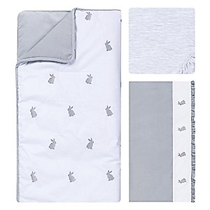 Trend Lab Bunnies 3 Piece Crib Bedding Set, Can Be Used As A Blanket Or A Playmat for Tummy Time, Includes Quilt, Fitted Crib Sheet and Skirt