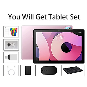 OUZRS Android 11 Tablet with Keyboard Mouse,2 in 1 Tablets High Performance Processors with 64GB Storage 256GB Extended, WiFi, GPS, Bluetooth Girls Pink 10" Tablet-M1
