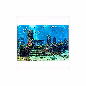 Undersea City Ruins Aquarium Poster, PVC Coral Aquarium Background Underwater Poster Fish Tank Wall Decorations Sticker(61 * 30cm)
