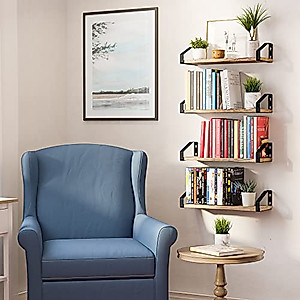 Wallniture Braga Floating Shelves for Wall Decor, Bookshelf Living Room Decor, Bathroom Organizer & Wall Shelves, Kitchen Organization, Burnt Finish Set of 4