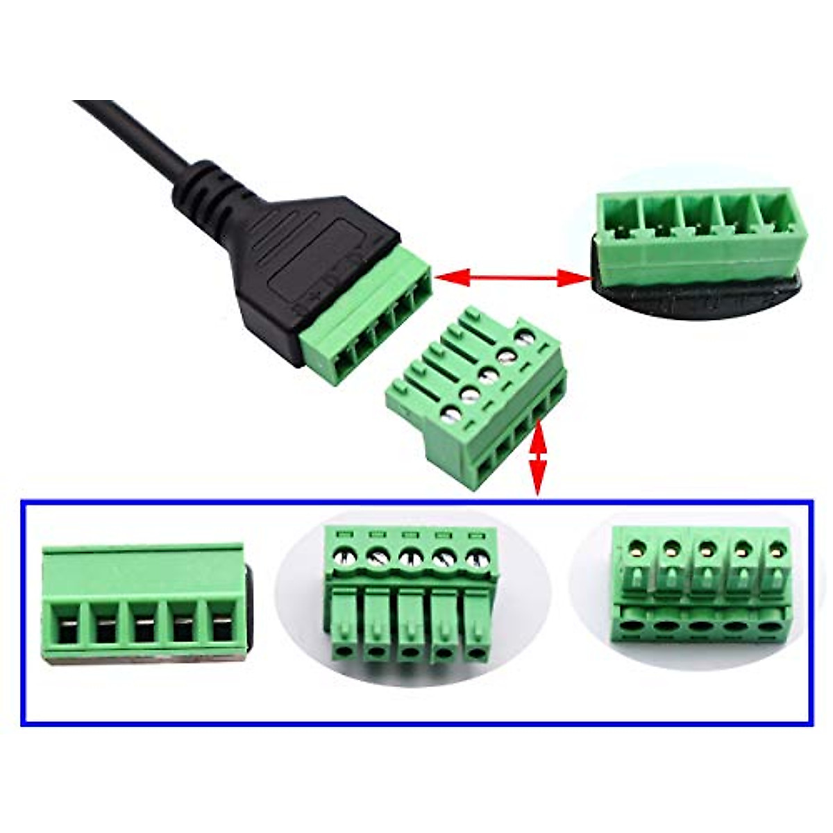zdyCGTime Type C USB Screw Terminal Block Connector Cable 2.0 Type C USB Male Plug to 5 Pin Way Female Bolt Screw with Shield terminals Pluggable Type Adapter Connector Converter Cable（30CM2Pack Male