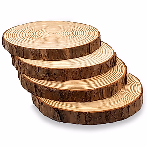 DSYIL 4 Pack Large Unfinished Wood Slices, 7-8 Inch Wood Round Circles with Tree Bark, Rustic Wood Slabs Bulk, Christmas Ornaments Wood Pieces for Rustic Wedding Table Centerpieces Decoration