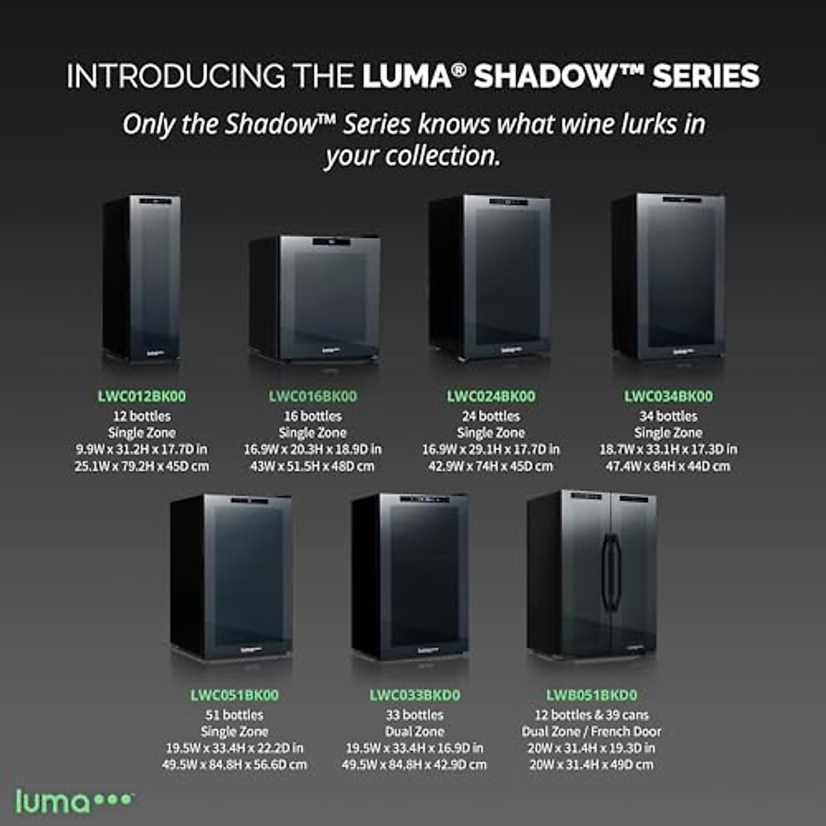 Luma Comfort Shadow Series Wine Cooler Refrigerator 33 Bottle Dual Temperature Zones, Freestanding Mirrored Wine Fridge with Double-Layer Tempered Glass Door & Compressor Cooling,Black