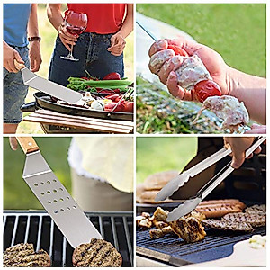 Leonyo Griddle Accessories Set of 19, Heavy Duty Metal Grilling Spatula for Cast Iron Flat Top Teppanyaki Hibachi Cooking, BBQ Burger Spatula Turner Kit, Carrying Bag, Men Gift