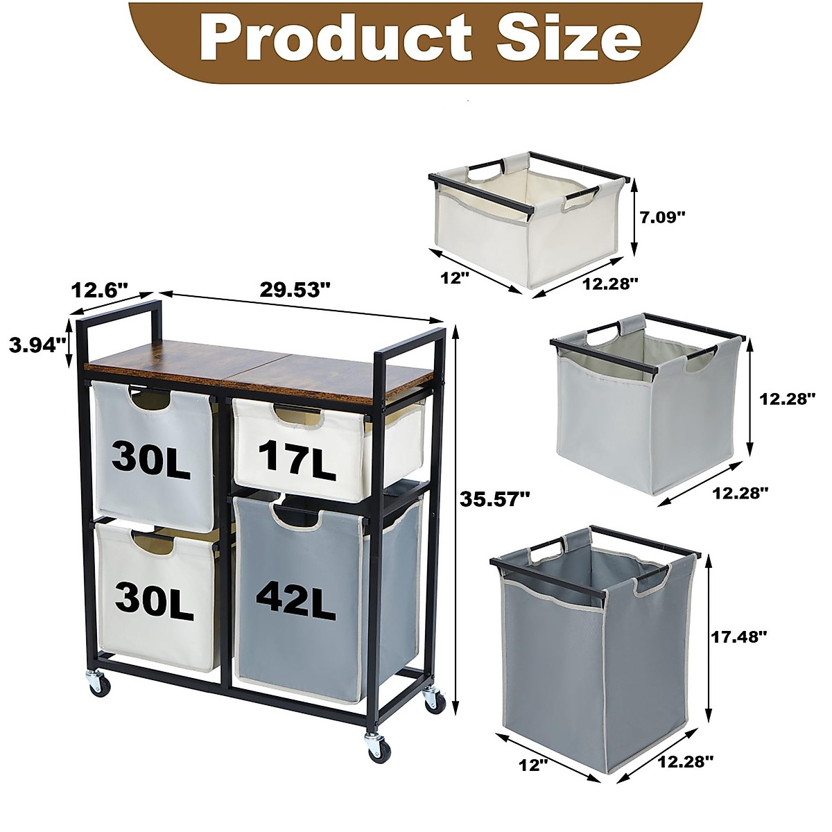 Nisorpa Rolling Laundry Hamper with Shelf, 4 Removable & Pull-Out Hamper Bags, 31 Gal (119L) Laundry Basket Organizerand, Large Laundry Sorter Clothes Hamper for Bathroom Laundry Room Organization