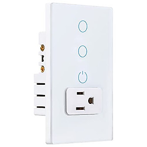 KEYGMA Combination Smart Touch Light Switch and Smart WiFi Power Wall Outlet, Tuya APP Smart Life, 15A /90-250V AC 60Hz, Combo Style, White