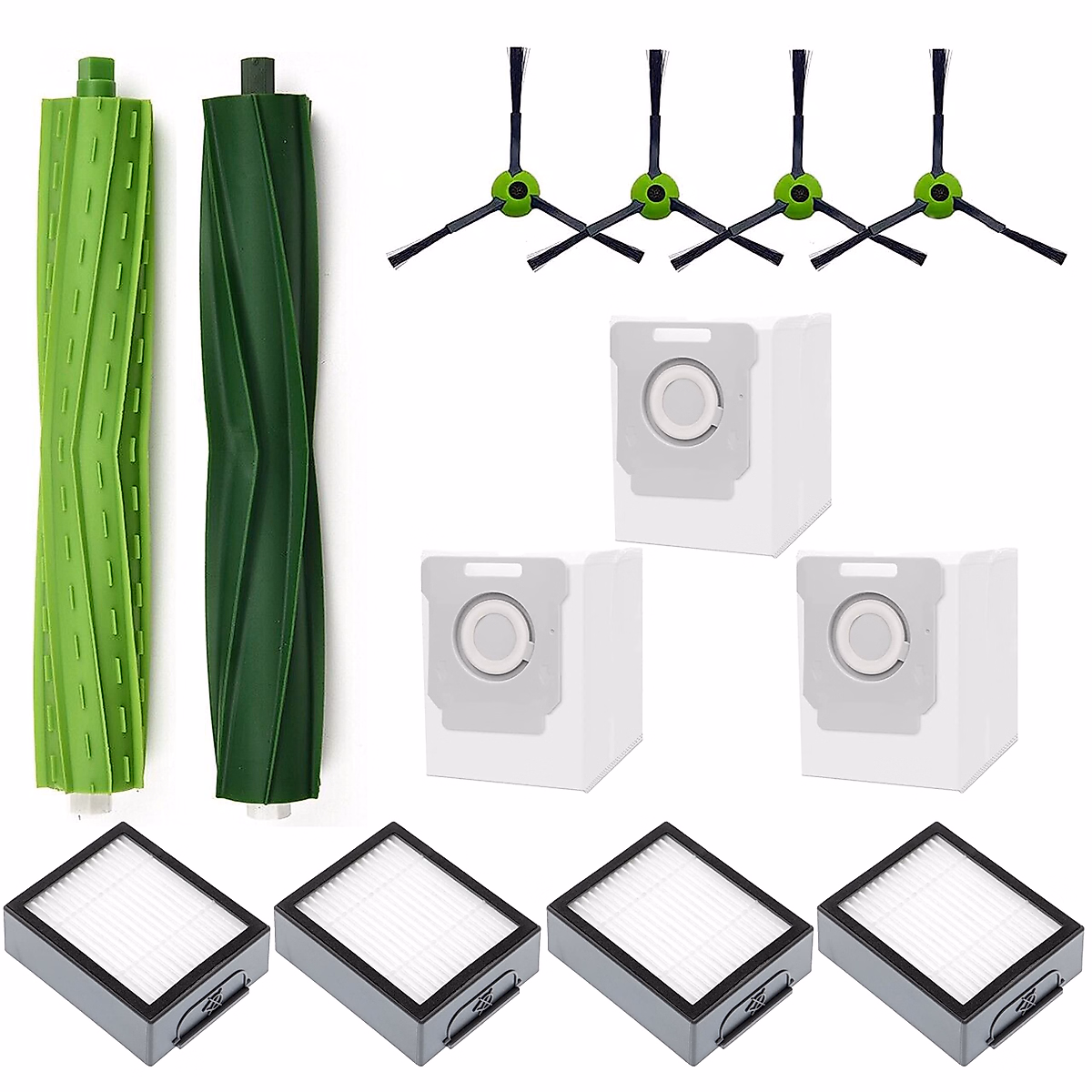 JoyBros Replacement Parts Specific for iRobot Roomba Combo/j7+ (ONLY) Vacuum Cleaner Accessories : 1 Set Rubber Brushes & 4 Filters & 4 Side Brushes & 3 Vacuum Bags