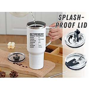 Onebttl Retirement Gifts for Men, Retirement Tumbler for Men 40oz Insulated Travel Cup with Handle, Retired Gifts for Dad, Grandpa, Friends, CoWorker (White, Schedule)