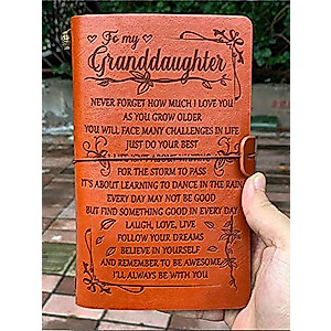Grandma to Granddaughter Leather Journal - Laugh - Love - Live 7.88"x4.7"Writing Notebook - Embossed Vintage Refillable Writing Journal for Christmas,Birthdays