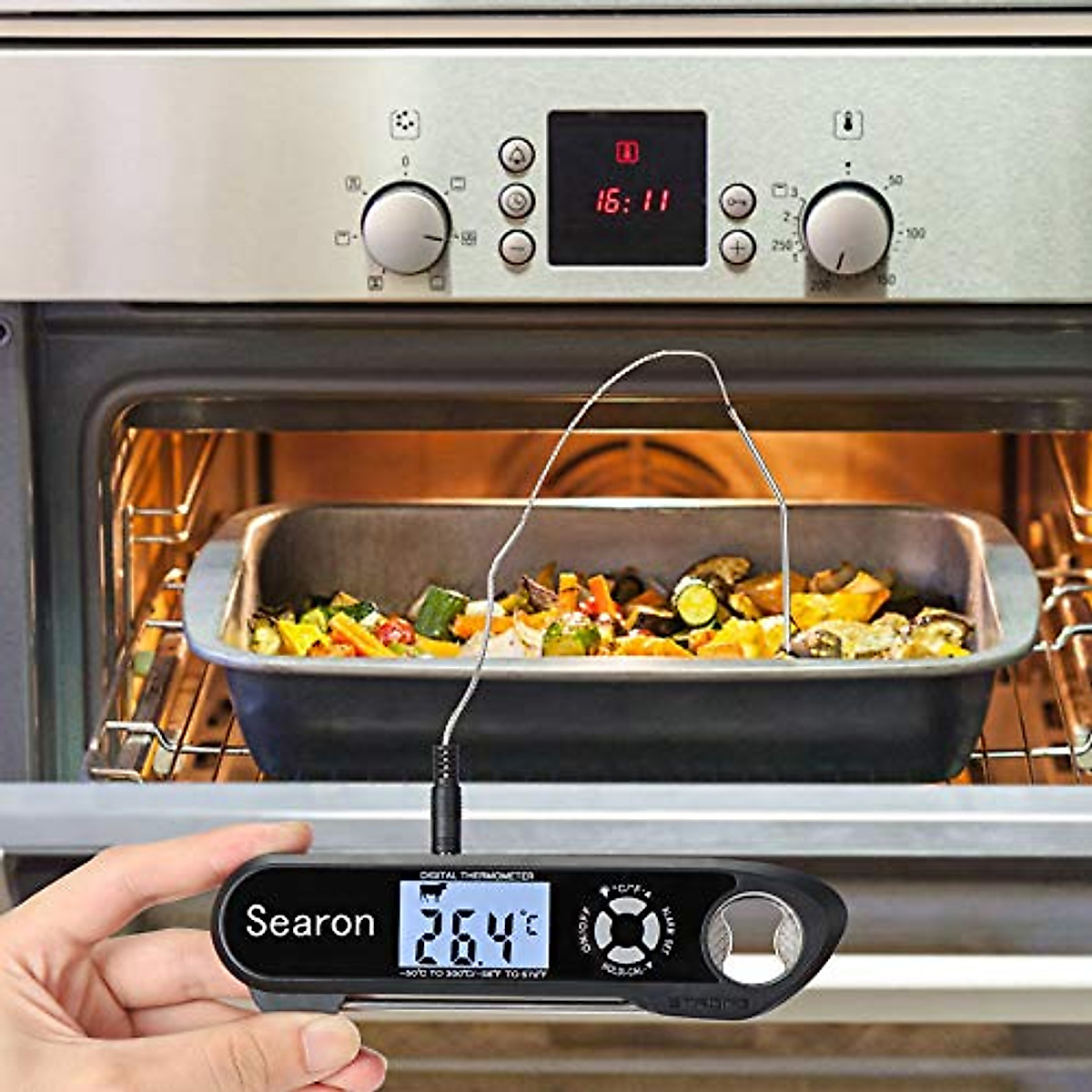 Searon Digital Meat Thermometer, Dual Probe Food Thermometer, 2-4S Instant Read Backlight Waterproof for Cooking Kitchen Oven Safe BBQ Grilling Smoker Baking Turkey