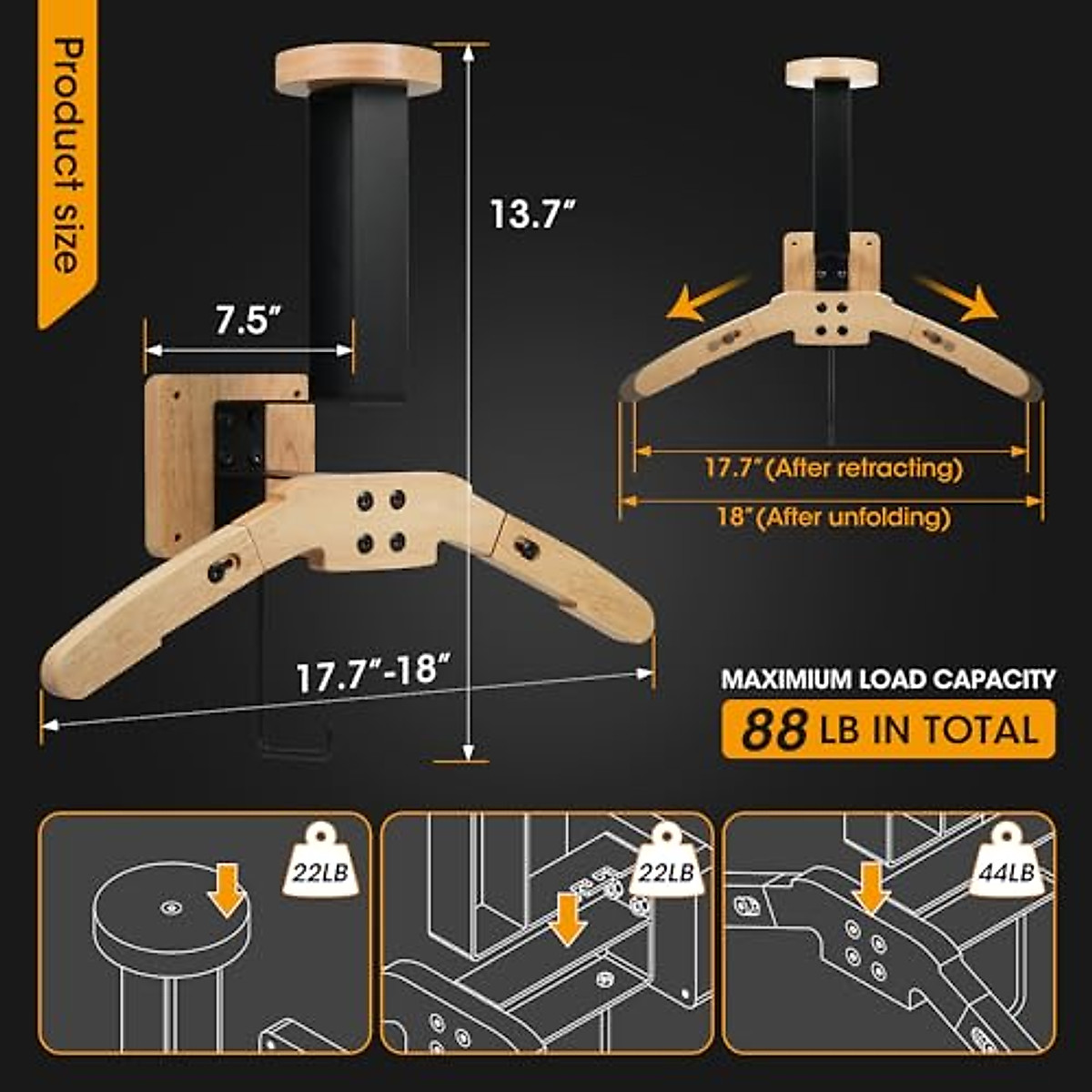 Helmet Holder, Aumotop Motorcycle Helmet Holder Wall Mount with Hook and Wooden Hanger, Multipurpose Tactical Gear Wall Mount Display Stand for Motorcycle Football Cycling Skiing Tactical Gear