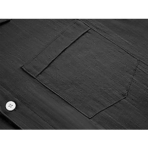 Maiyifu-GJ Men's Short Sleeve Cotton Linen Shirts Lightweight Summer Button Down Shirt Holiday Beach T Shirt with Pocket (Black,3X-Large)