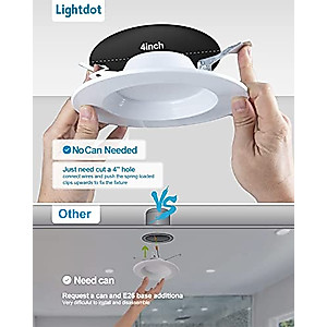 Lightdot Ceiling Light Fixture, Retrofit LED Recessed Lighting 6 inch, Downlight with Baffle Trim, Canless with Junction Box-10Pack