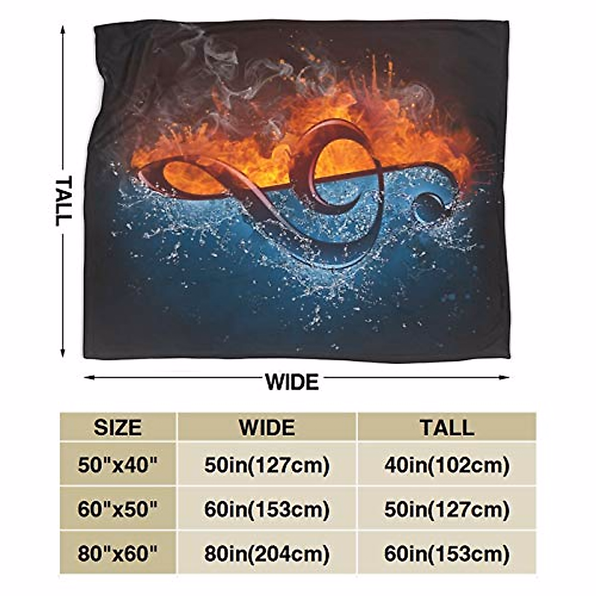 Music Note Fleece Throw Blanket Cozy Soft Plush Blanket for Sofa Couch Bed - 60" X 50"