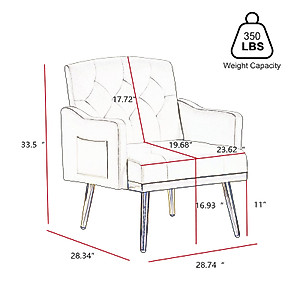 Antetek Upholstered Velvet Accent Chair, Modern Armchair Single Sofa Arm Chair with Golden Metal Legs, Tufted Lounge Reading Chair for Living Room, Bedroom, Office, Light Beige