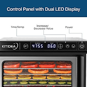 KITIDEA Food Dehydrator, 9 Stainless Steel Trays Dehydrator for Food and Jerky, Herbs, Veggies, Fruits, 1000W Electric Food Dryer Machine with Digital Temperature and Timer, Recipe Book Included