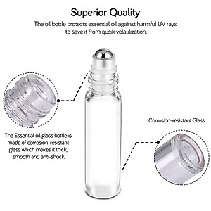 PrettyCare Essential Oil Roller Bottles 10ml (24 Pack Clear Glass Bottle with Gold Cap, 4 Extra Roller Balls，48 Labels, 2 Openers, 2 Funnels Roller Balls For Essential Oils, Roll on Bottles