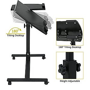 Epetlover Portable Swivel Laptop Table Desk Adjustable Angle & Height Rolling Stand Tiltable Tabletop Desk Laptop Notebook Sofa/Bed Side Table Hospital Table Stand W/Lockable Casters