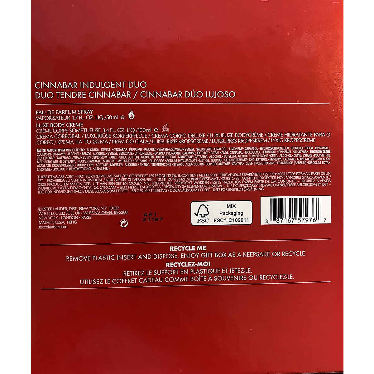 Estee Lauder Cinnabar Exotic Duo Eau De Parfum 1.7 Fl. Oz. Body Lotion 3.4 Fl. Oz. For Women Set