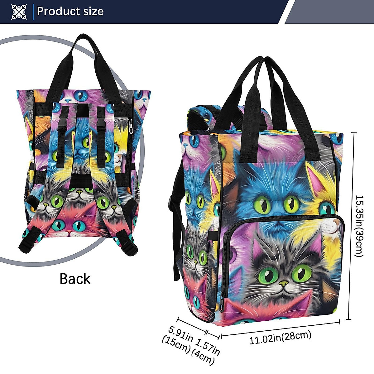 xigua Cute Cats Diaper Bag Backpack Multi Function Baby Changing Bags Waterproof Large Capacity Travel Back Pack for Mom Dad