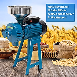 Electric Grinder, Woueniut High Power Adjustable Thickness Grain Mill Electric, Wet and Dry Powder Machine for Spices Seeds Herb Rice Corn (Wet and Dry)