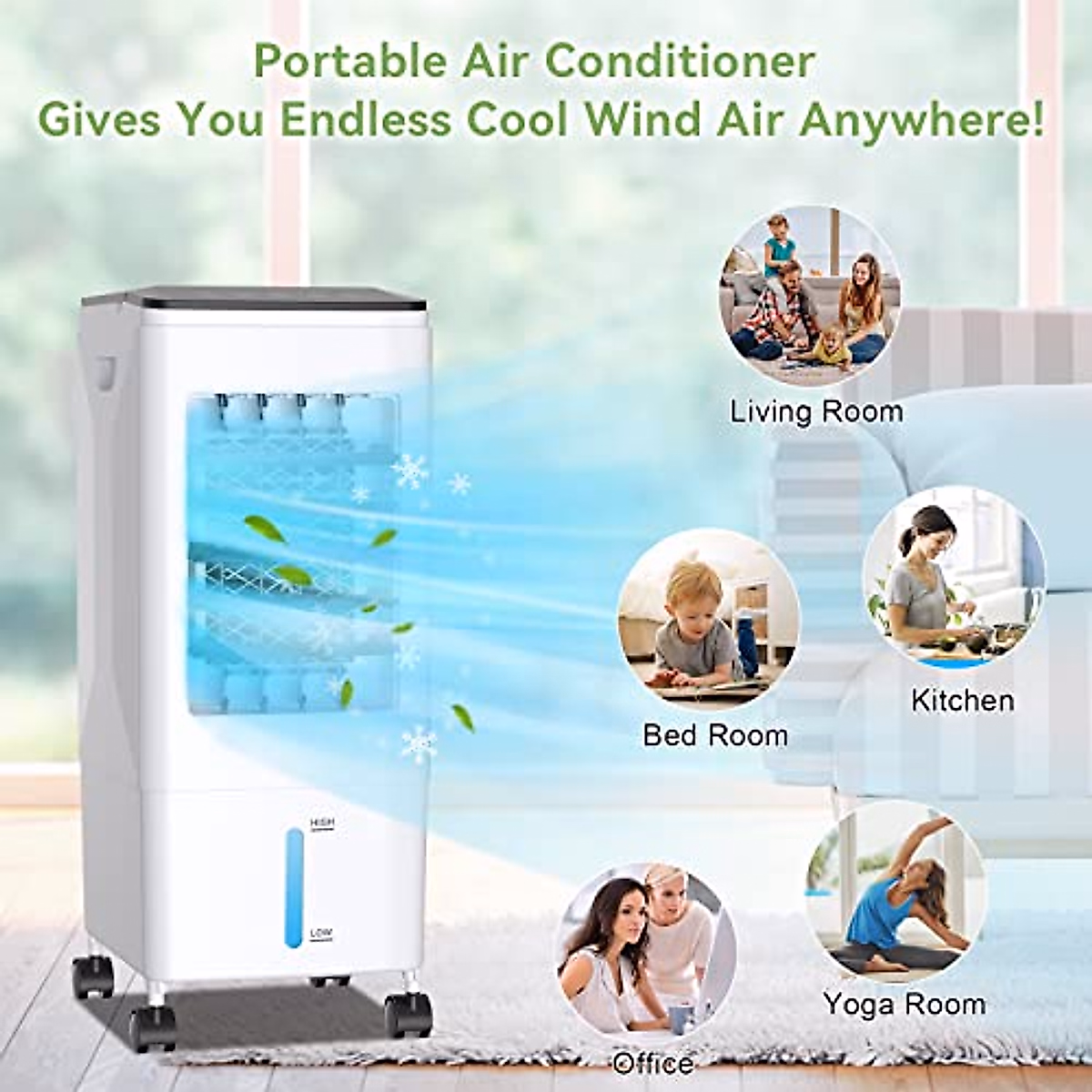 Portable Air Conditioners, 3 in 1 Portable Air Conditioner, Humidifier, Fan with 3 Wind Speeds & 60° Oscillation, Remote Control, 5.5L Water Tank, 1-7H Timer, Portable AC for Home Office