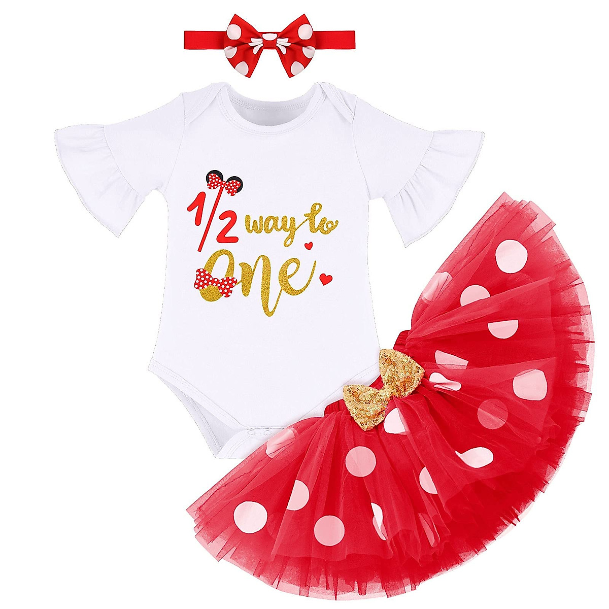 First Birthday Girl Outfit It’s My 1st Birthday Outfits Cake Smash Photo Props Newborn Christmas Outfit Pink Tutu Skirts Set Romper Headband Summer Clothes Short Sleeve Tutu for Toddler Red 6 Months